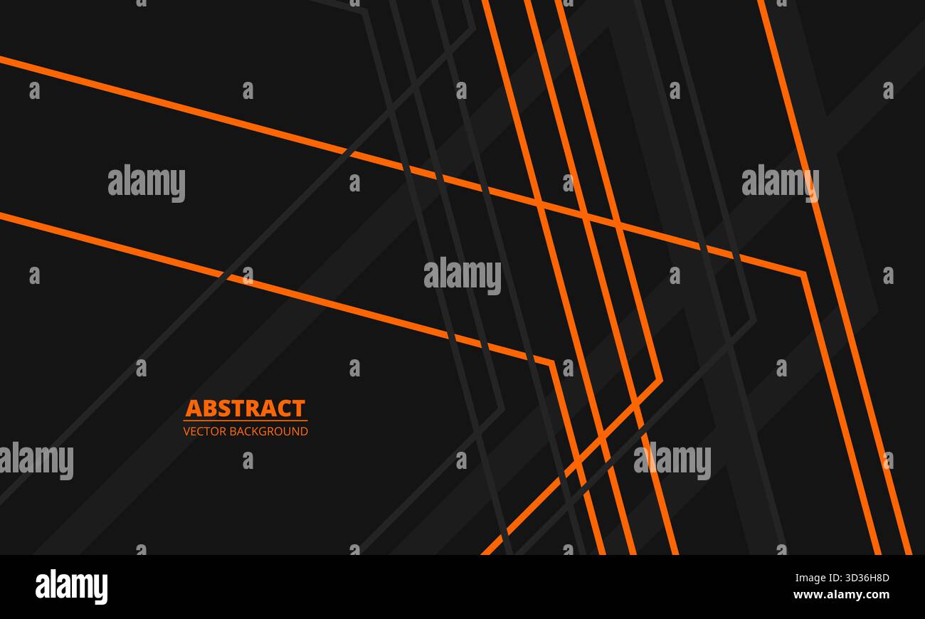 Black abstract modern background with gray and orange geometric lines ...