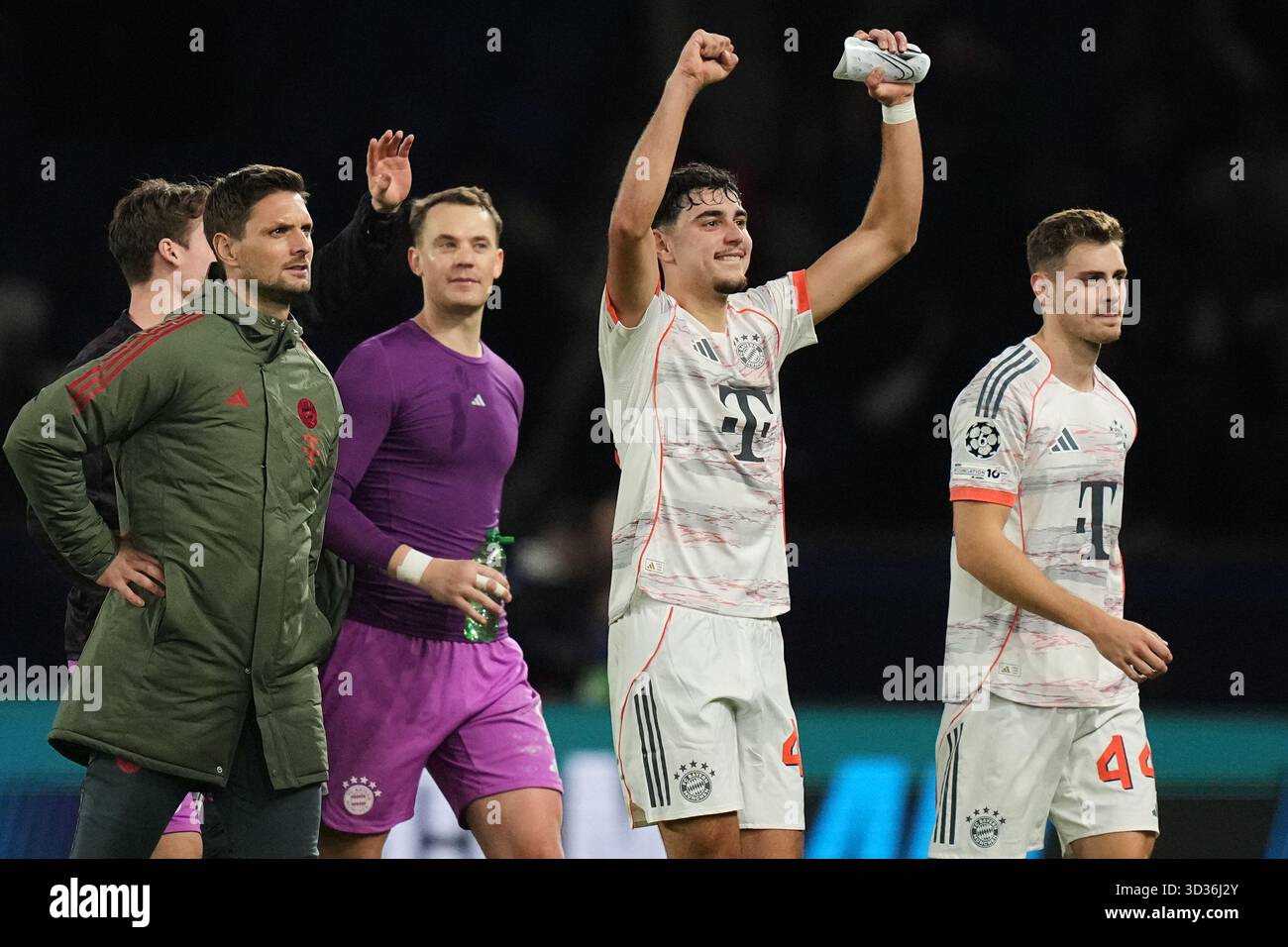 Bayern's Josip Stanisic celebrates after the Champions League opening ...