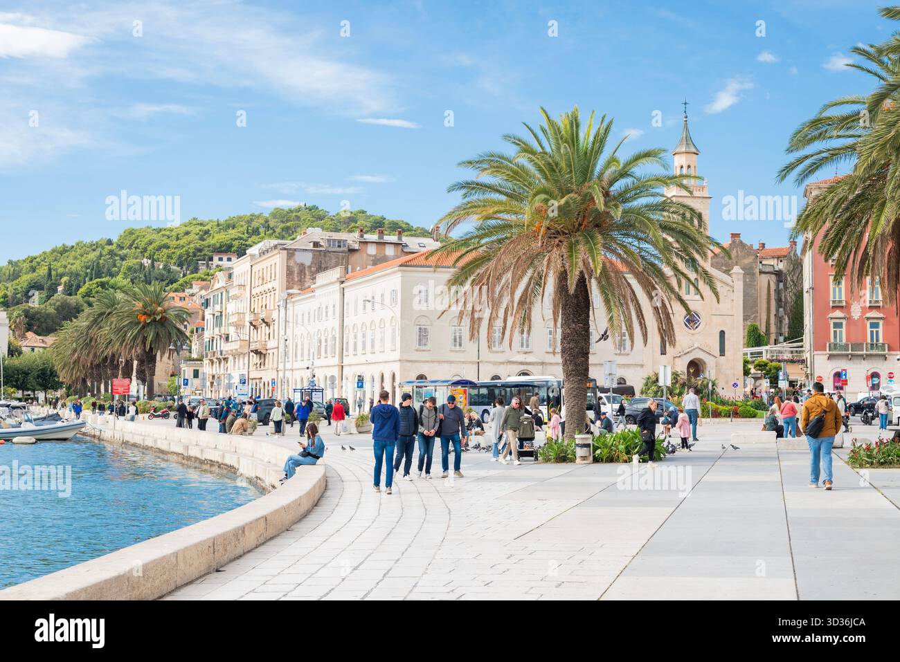 Split, Croatia, October 3, 2025, on the Adriatic Sea promenade with ...