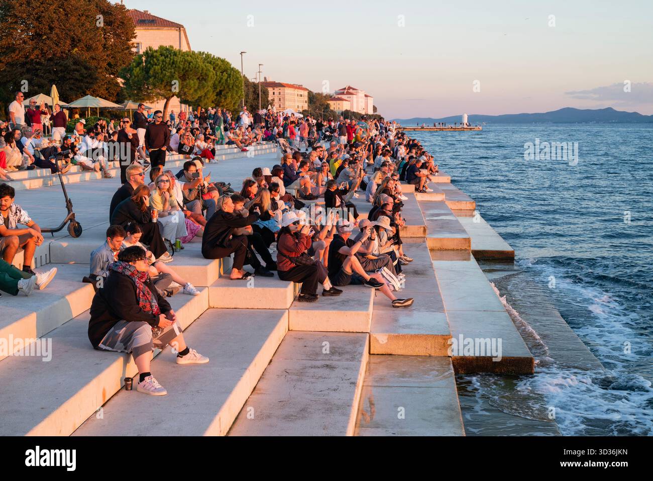 Zadar, Croatia, October 8, 2025, the sea organ steps on the embankment ...