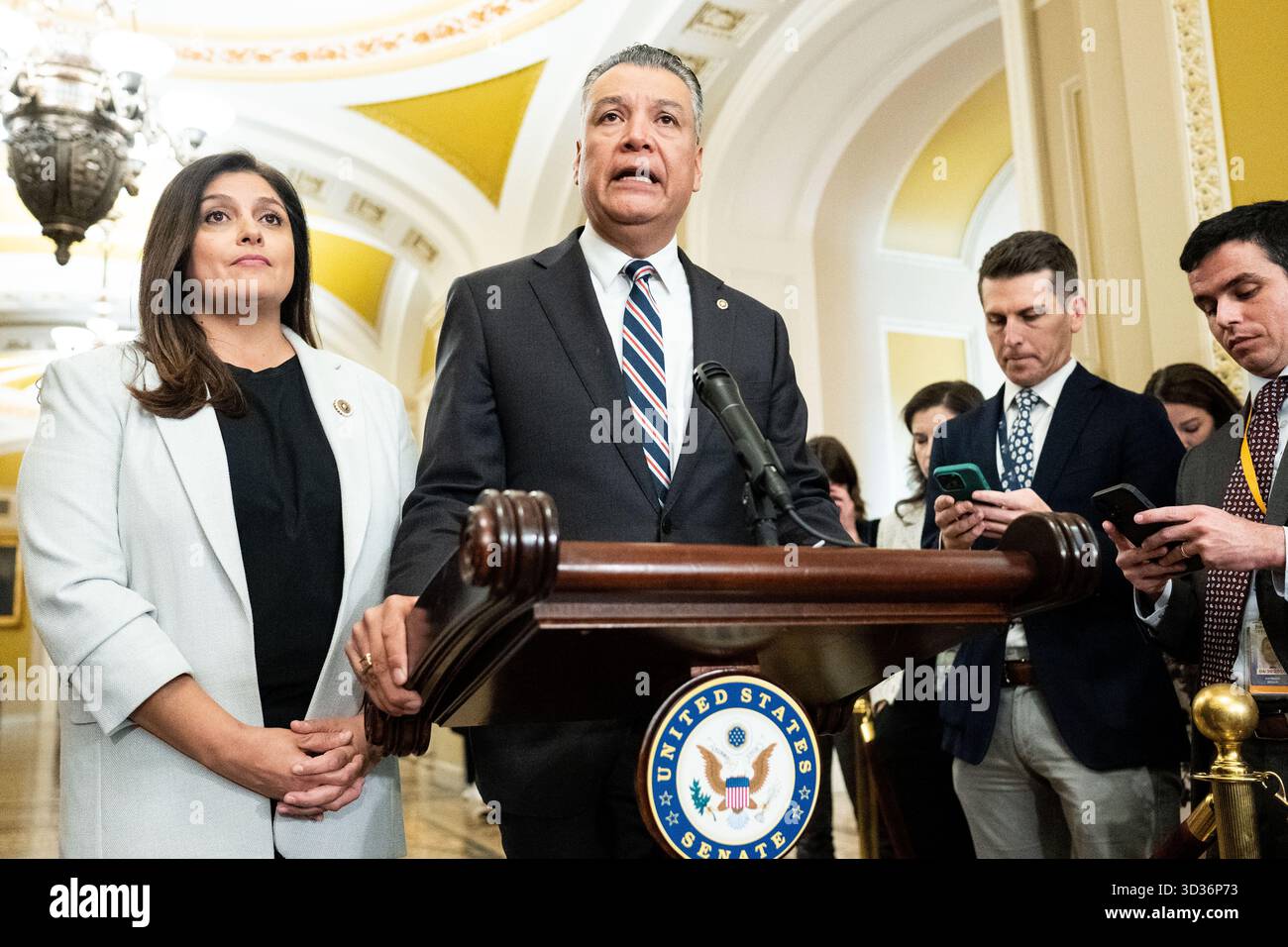 U.S. Senator Alex Padilla (D-CA), with his wife Angela Monzon on the ...