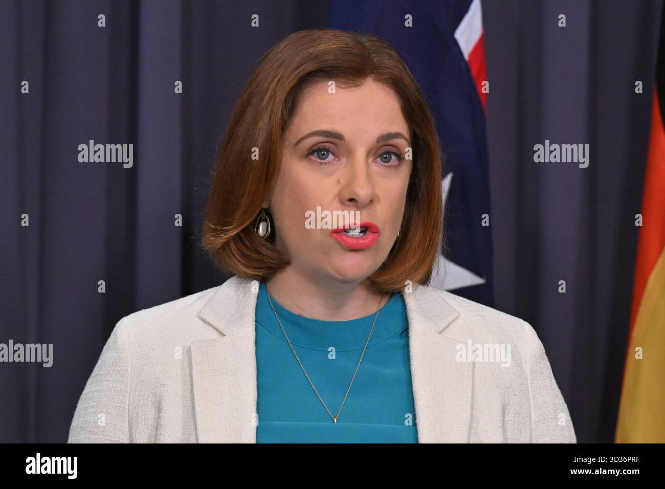 Minister for Communications Anika Wells at a press conference at Parliament House in Canberra ...