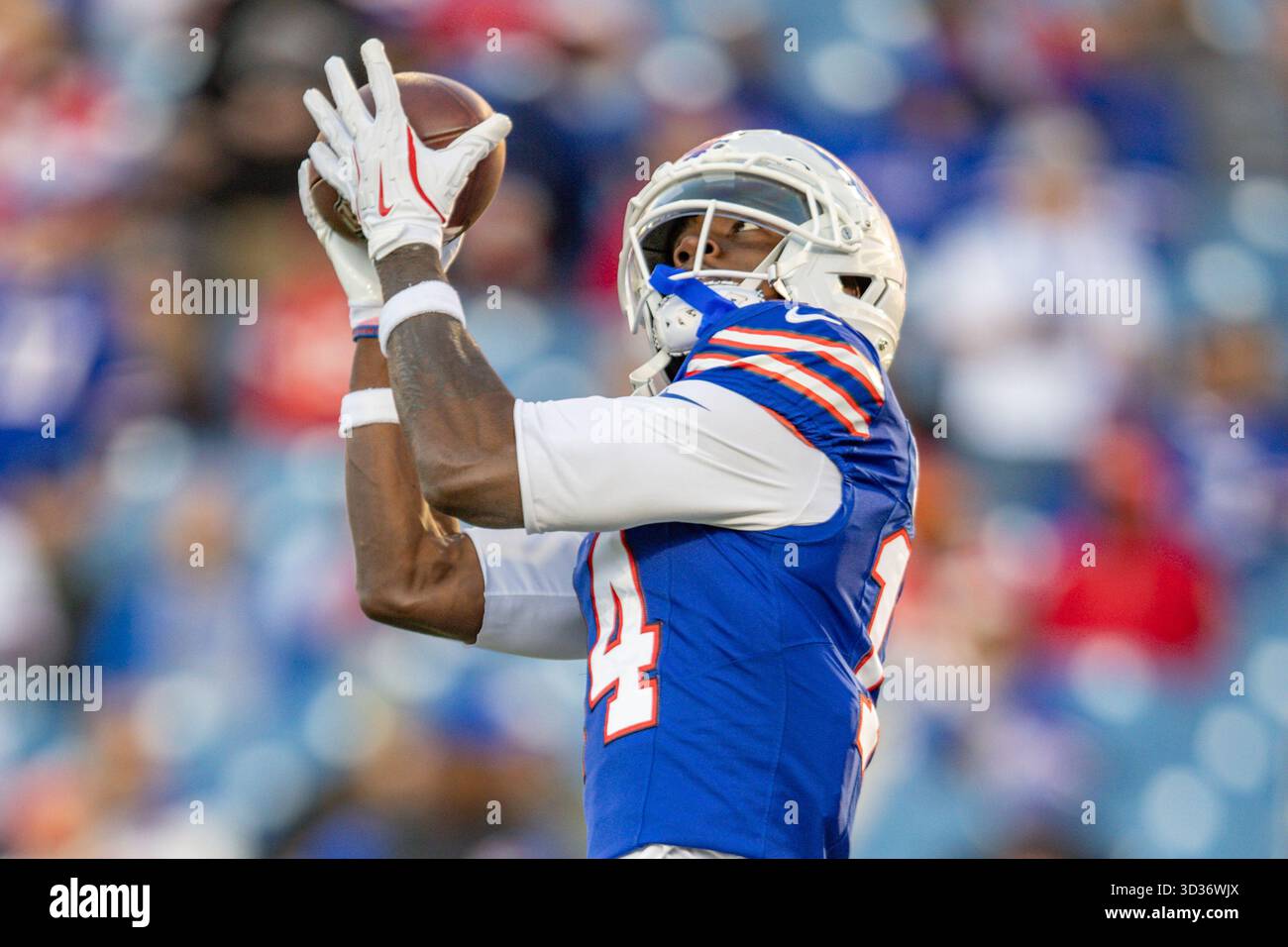 Buffalo Bills wide receiver Tyrell Shavers (14) warms up before an NFL ...