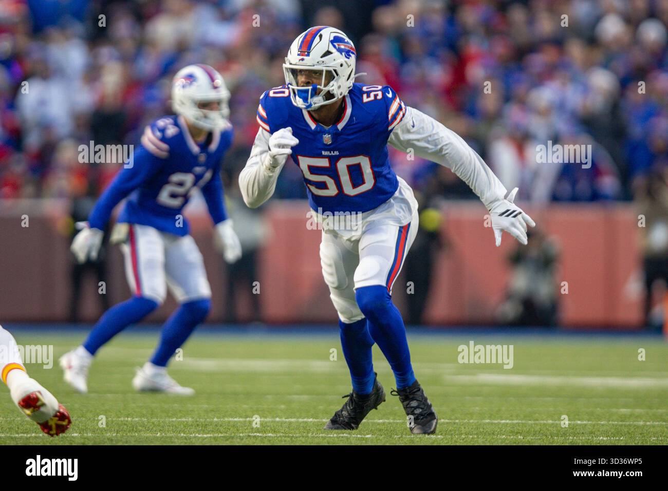 Buffalo Bills defensive end Greg Rousseau (50) rushes during an NFL ...