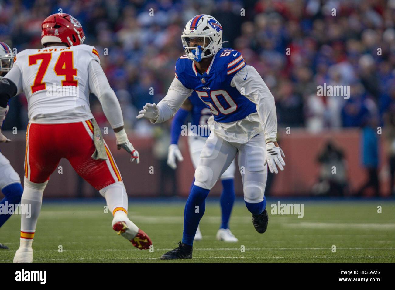 Buffalo Bills defensive end Greg Rousseau (50) rushes during an NFL ...