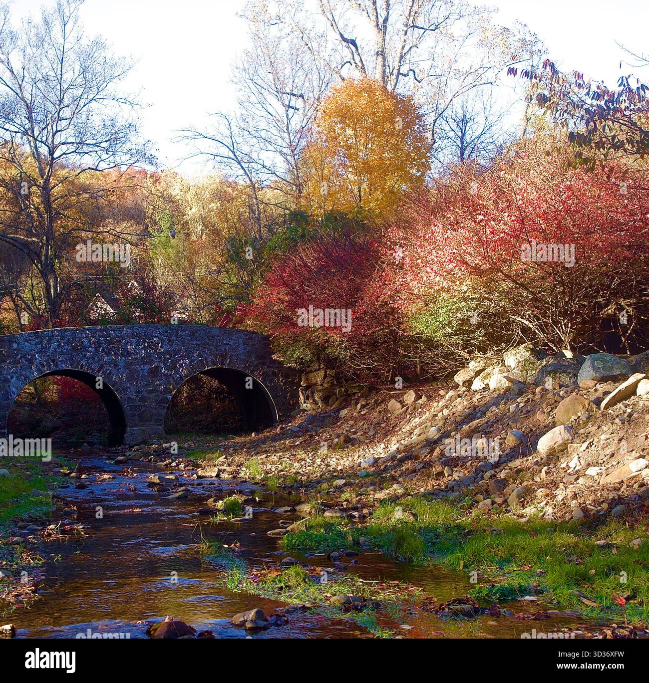 Old Stone Foot Bridge in Autumn, Hudson Valley, New York State Stock ...