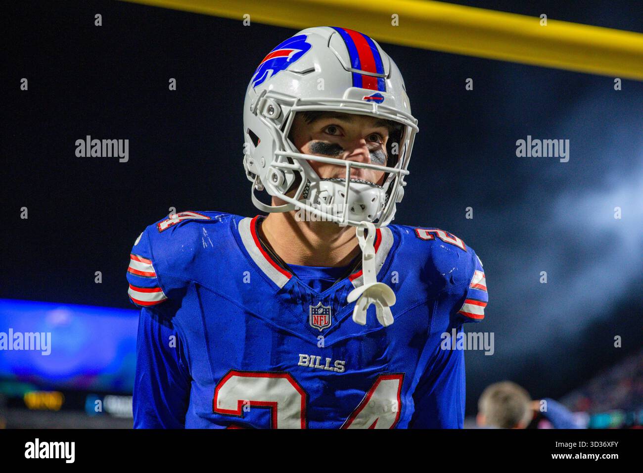 Buffalo Bills safety Cole Bishop (24) leaves the field after an NFL ...