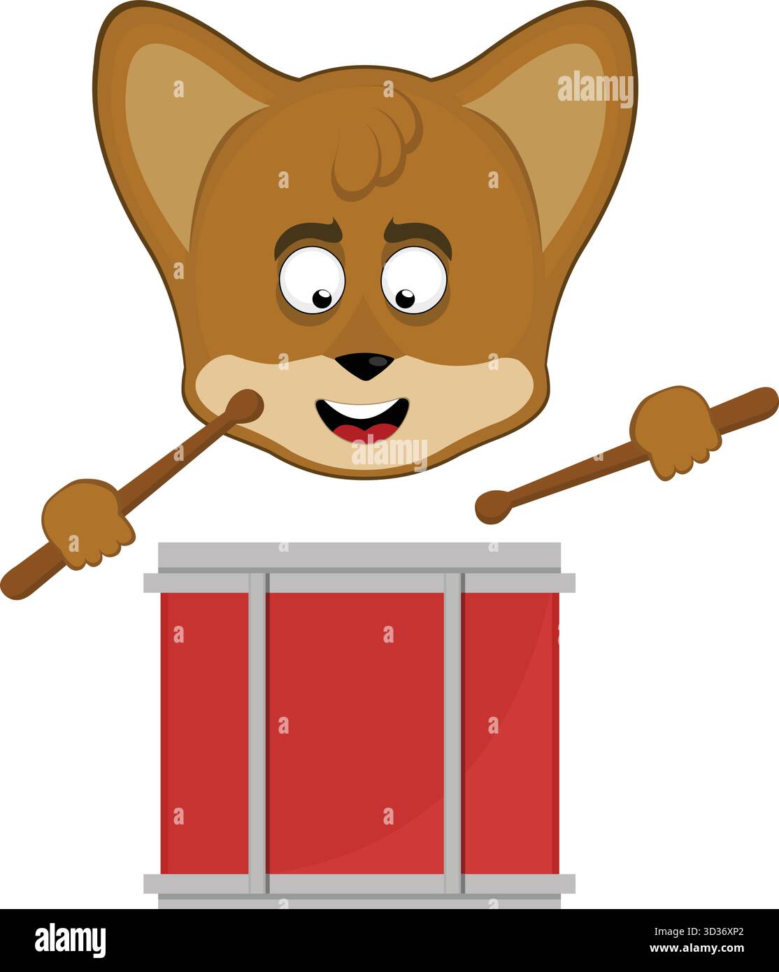 vector illustration emoticon character face fox animal with a drum and ...