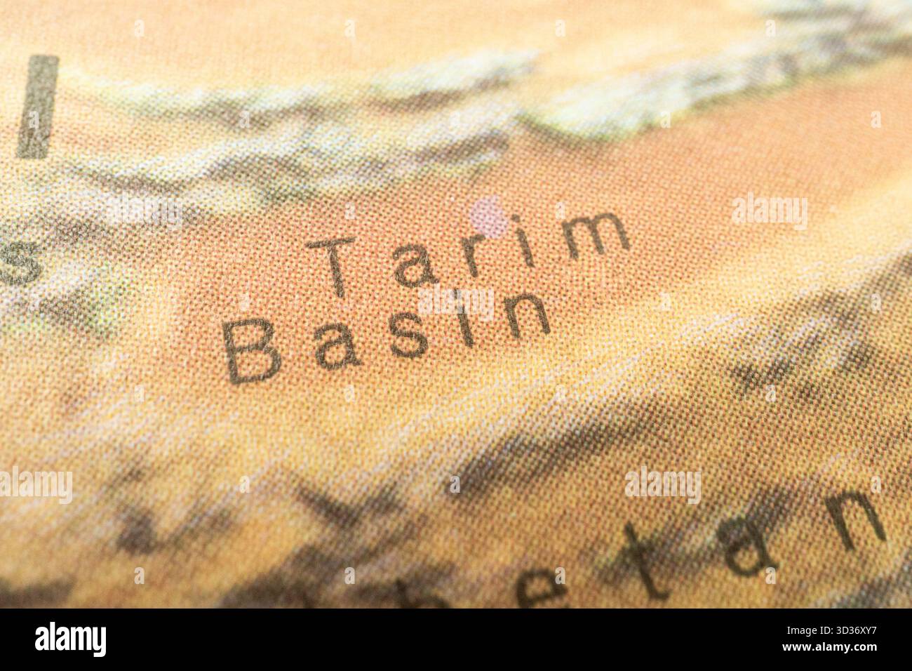 Close-up detail of a map section, focusing on the Tarim Basin in ...