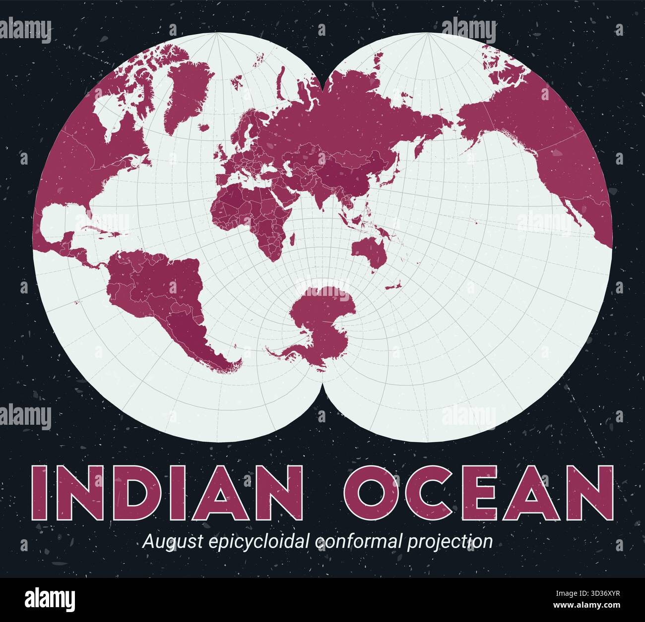 Indian Ocean. World map. August epicycloidal conformal projection ...
