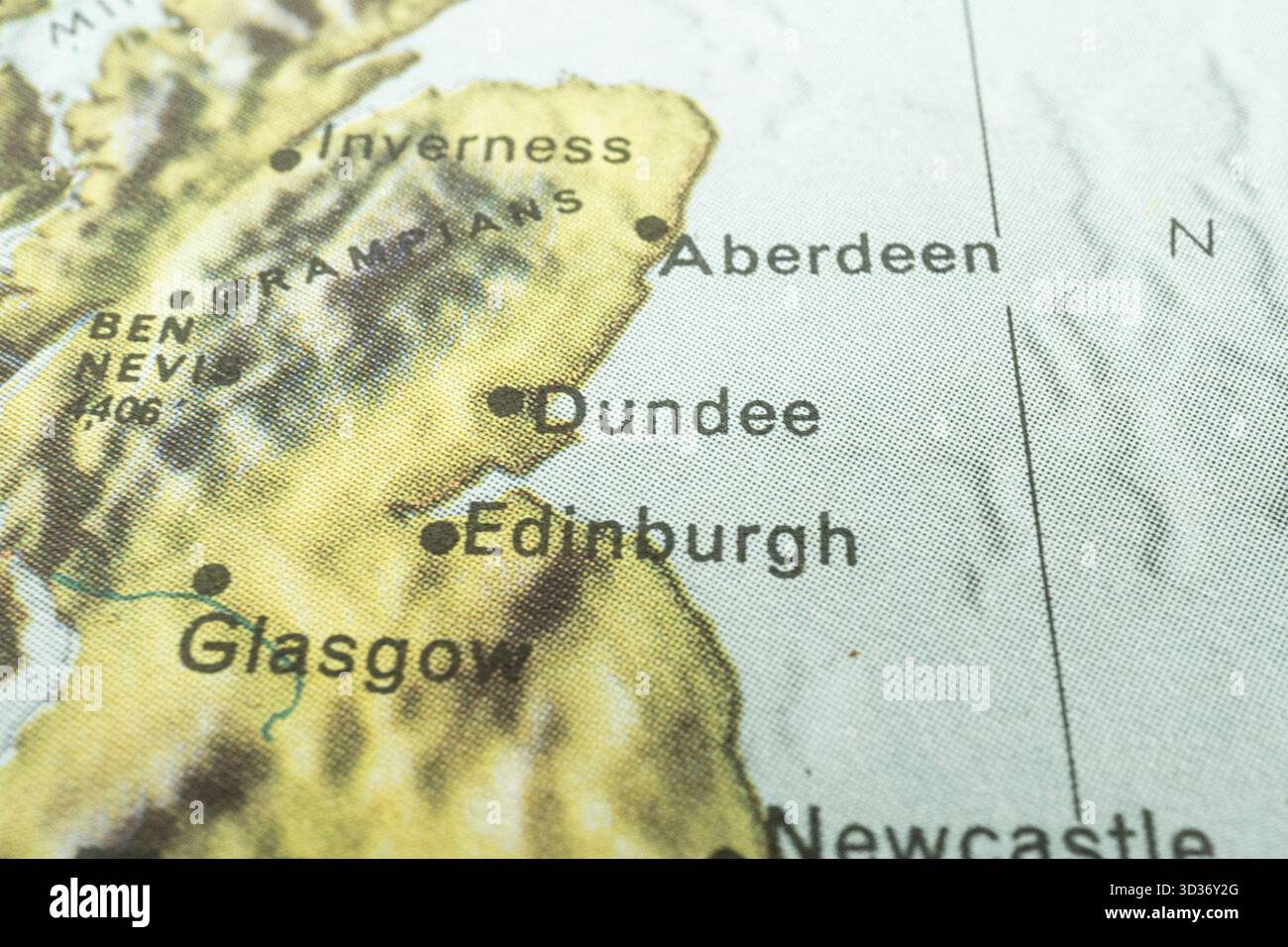 Close-up Scotland map with key cities, islands, and contour lines for ...