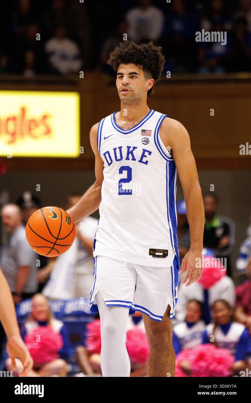 Duke's Cayden Boozer (2) handles the ball during an NCAA college ...
