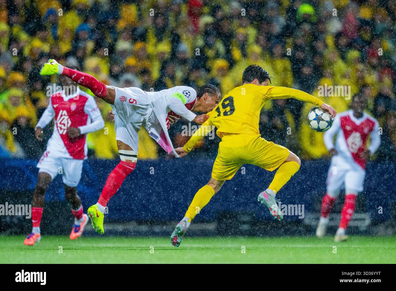 Bodø 20251104. Monaco's Thilo Kehrer and Bodø/Glimt's Sondre Brunstad ...