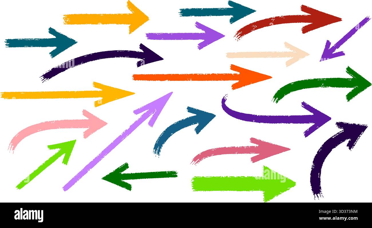 Colorful brushstroke arrows vector set in rainbow paint style Stock ...