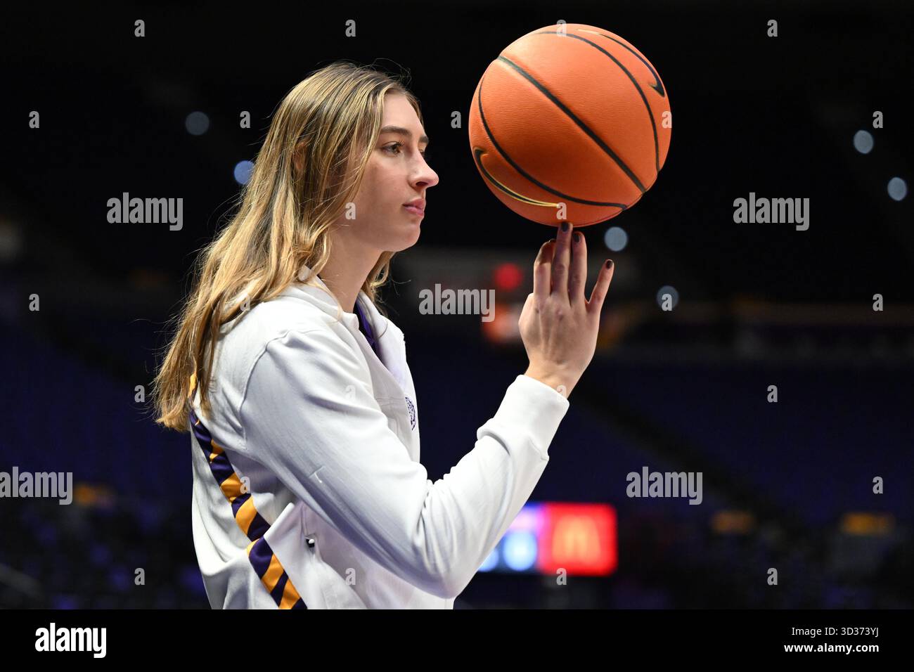 LSU guard Izzy Besselman (14) warms up during pregame against Houston ...