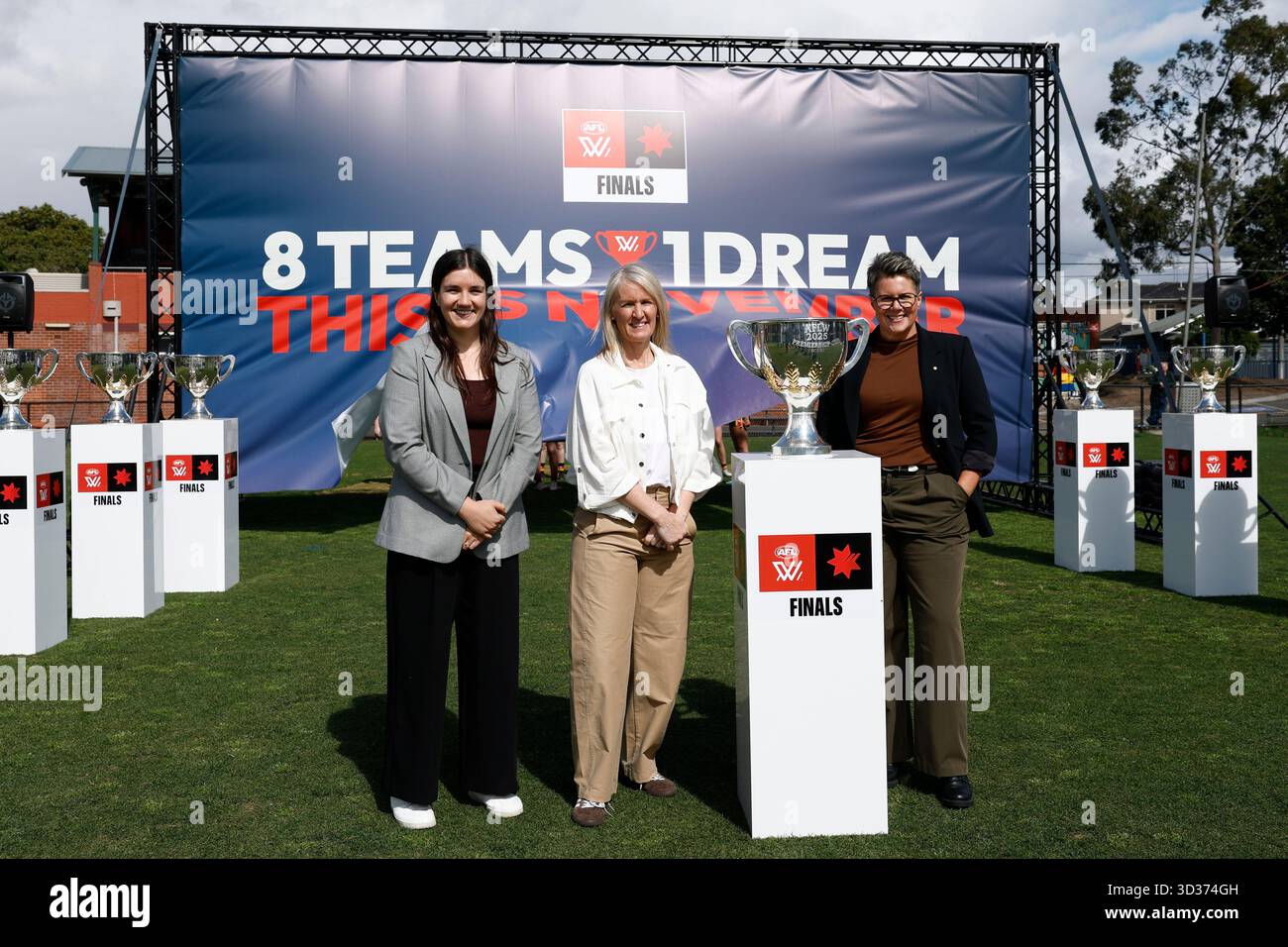(L-R) Annie White, Debbie Lee, Bec Goddard pose for a photo during the ...