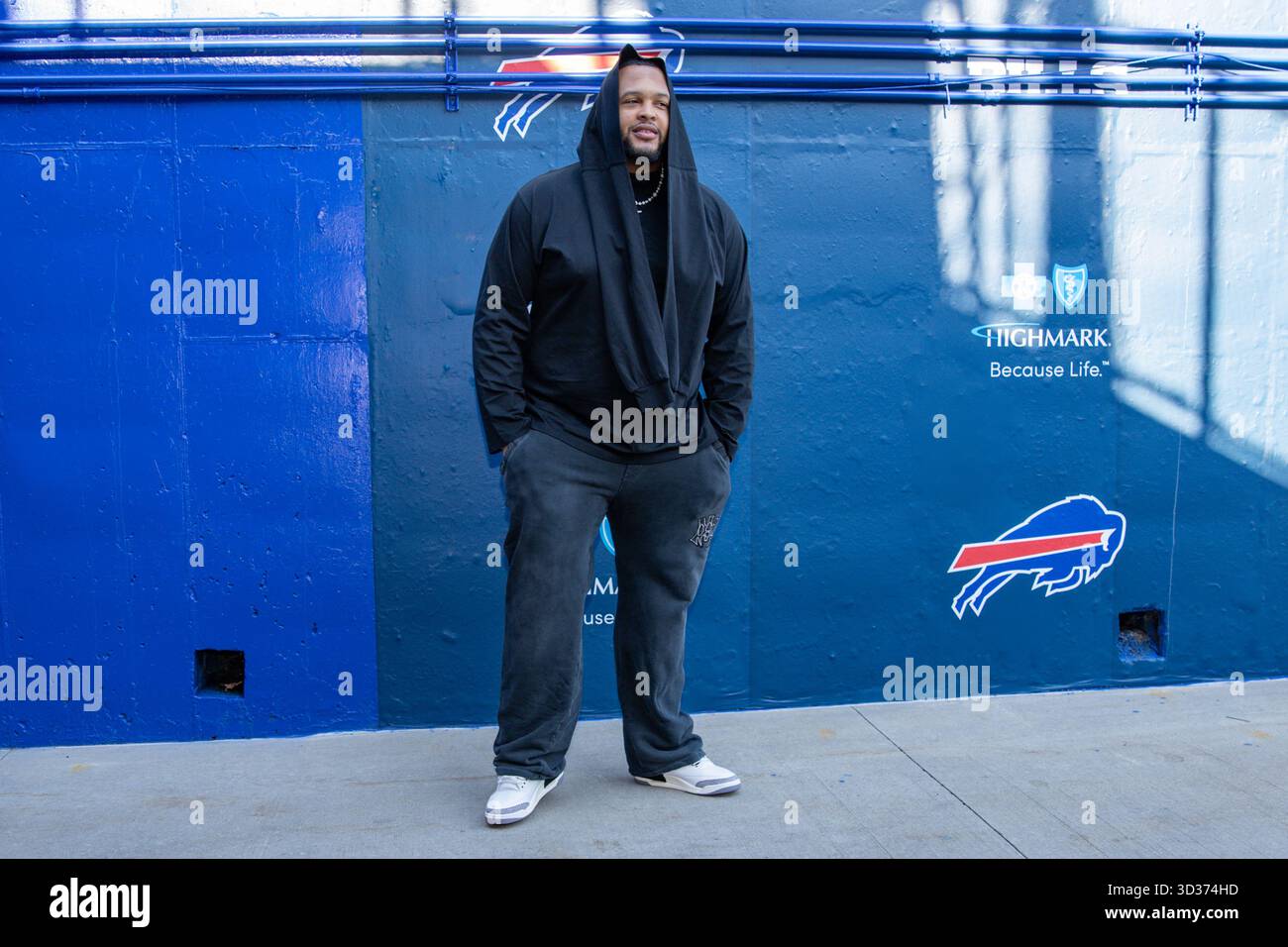 Buffalo Bills offensive tackle Dion Dawkins (73) arrives for an NFL ...