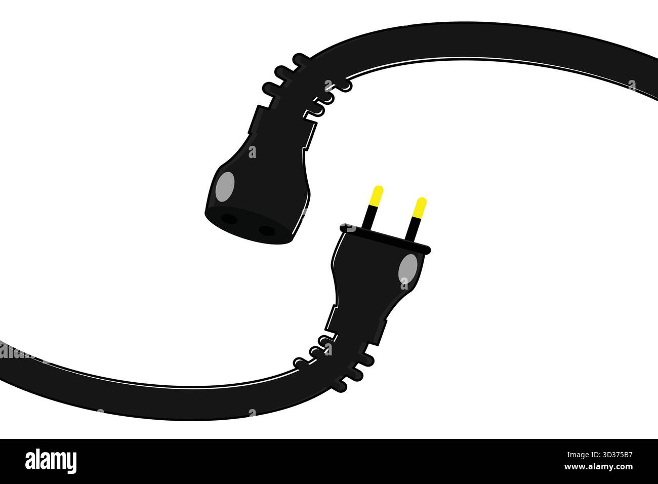 Minimal illustration showing two cables connecting on a white ...