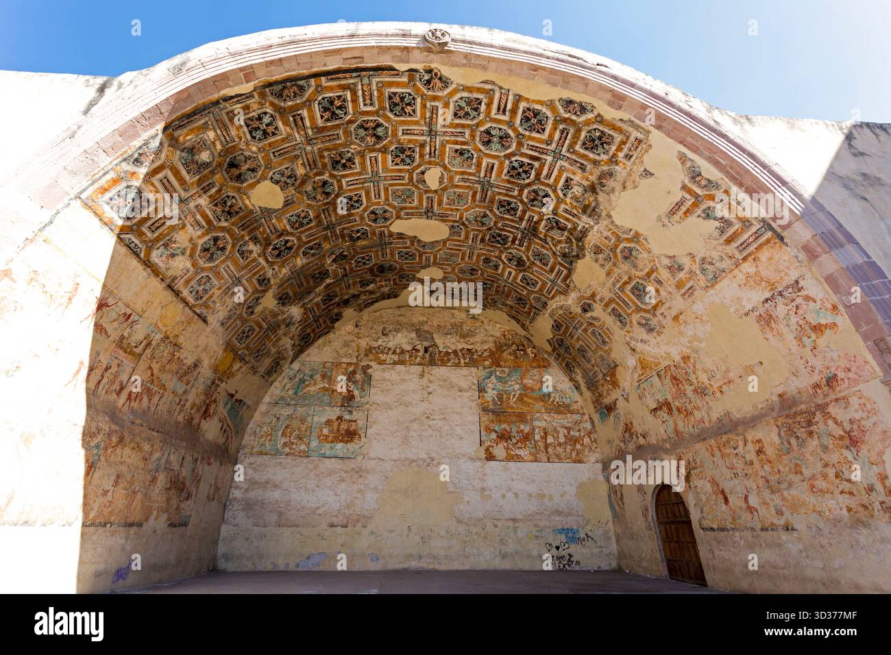 Open chapel with weird paintings of bible scenes. San Nicolás de ...