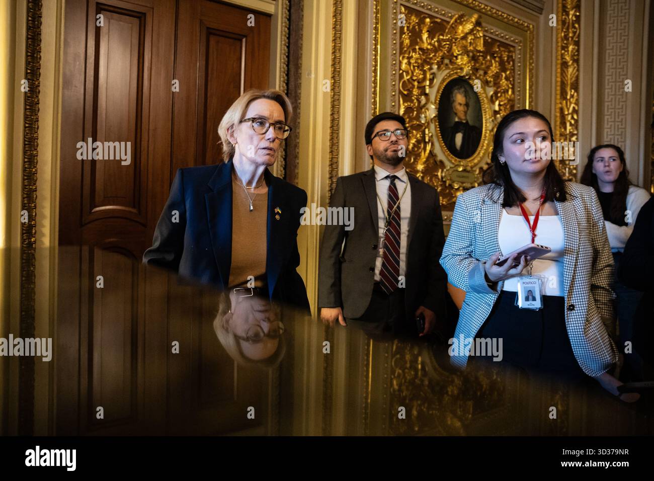 Sen. Maggie Hassan (D-N.H.) departs a Senate Democratic Caucus luncheon ...