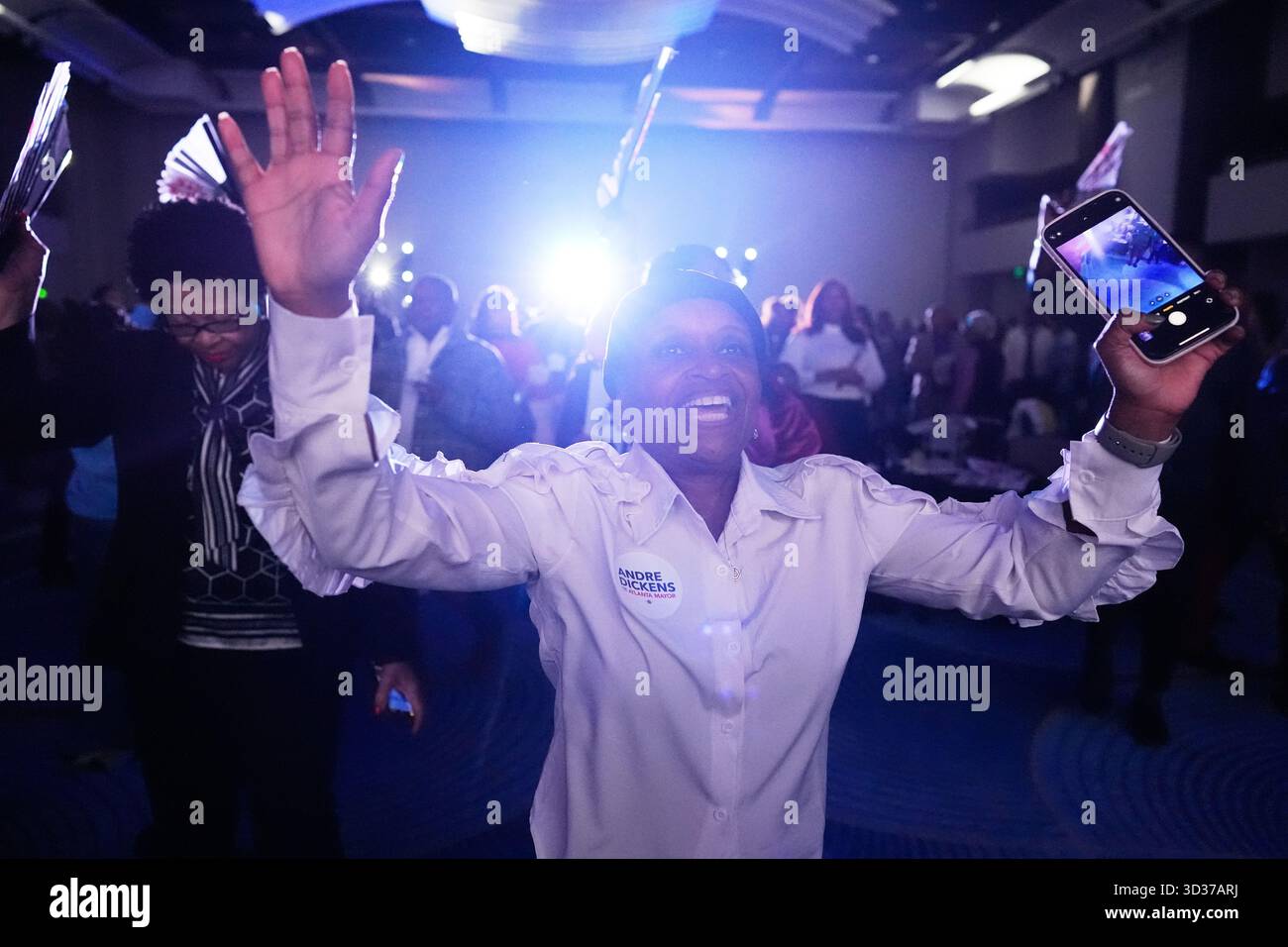 Attendees celebrate during an election night watch party after Atlanta ...