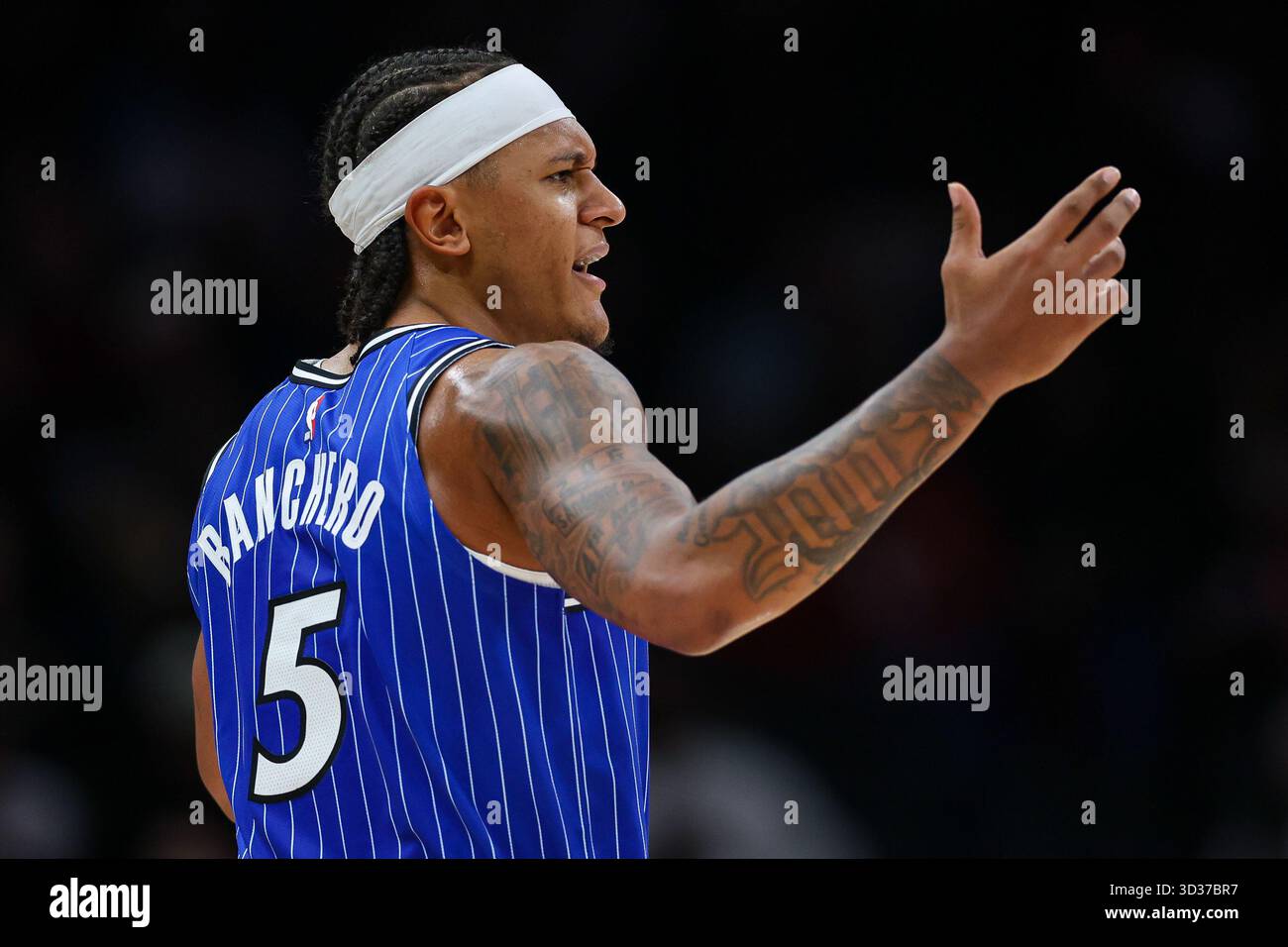 Orlando Magic forward Paolo Banchero (5) reacts during the first half ...