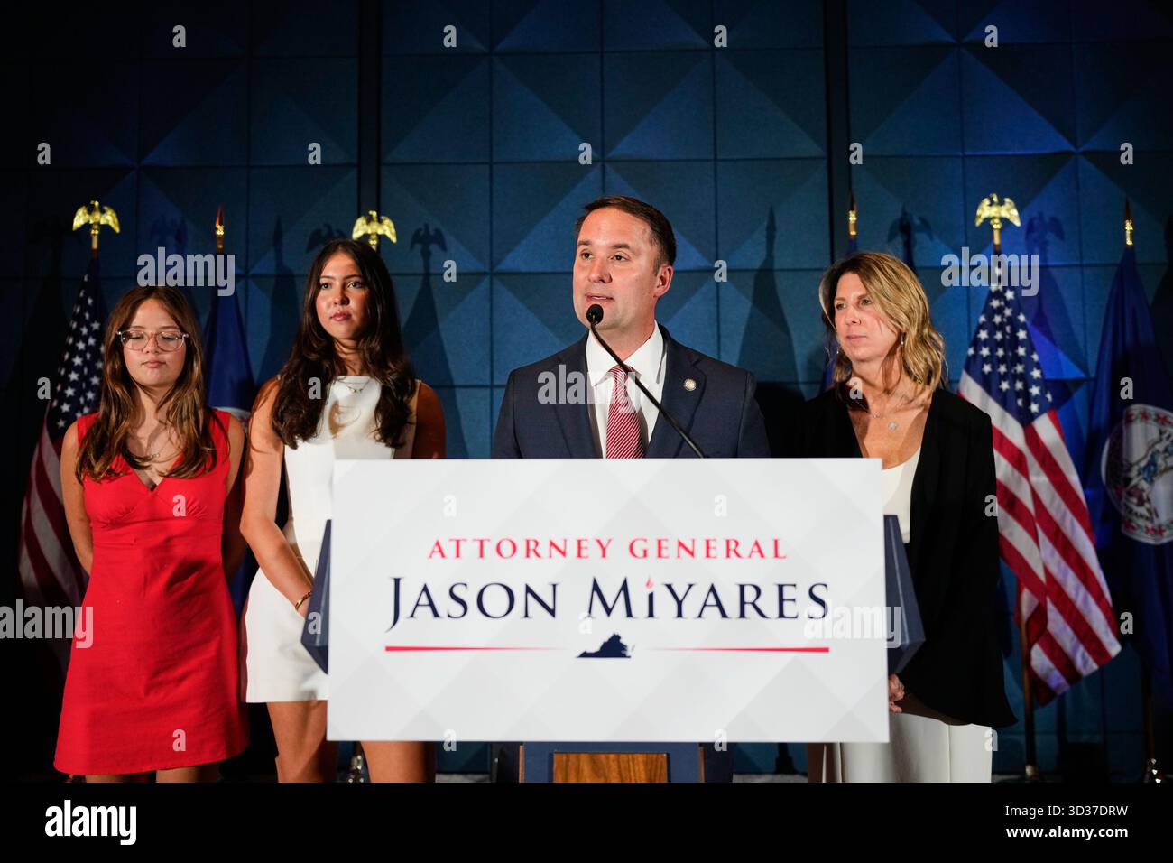 Virginia Republican incumbent Attorney General Jason Miyares speaks ...