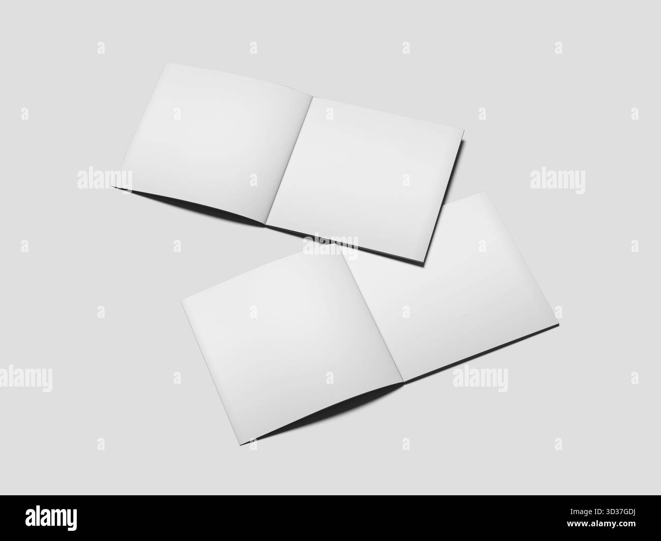 Aerial View Of Three Open Square Magazine And Zine Mockups Stock Photo ...