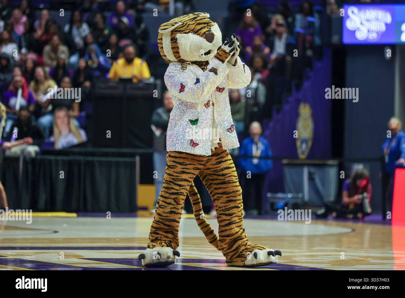 Louisiana State Tigers mascot dances on the court during a NCAA women’s ...