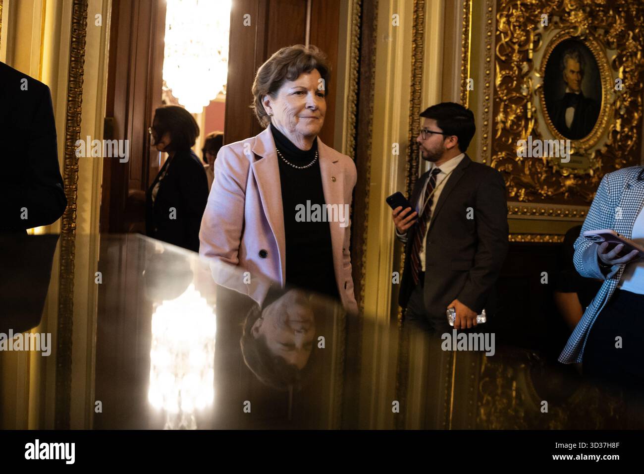 Sen. Jeanne Shaheen (D-N.H.) departs a Senate Democratic Caucus ...