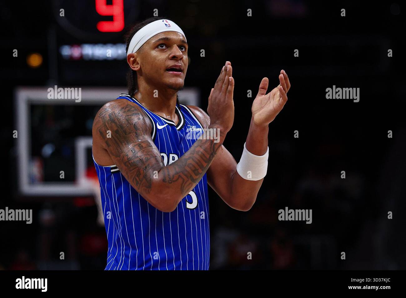 Orlando Magic forward Paolo Banchero (5) reacts during the second half ...