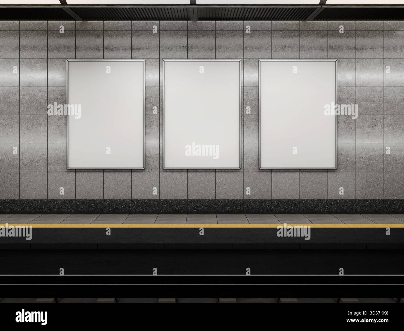 Triple Urban Subway Station Poster Mockup With Passing People and Tile ...