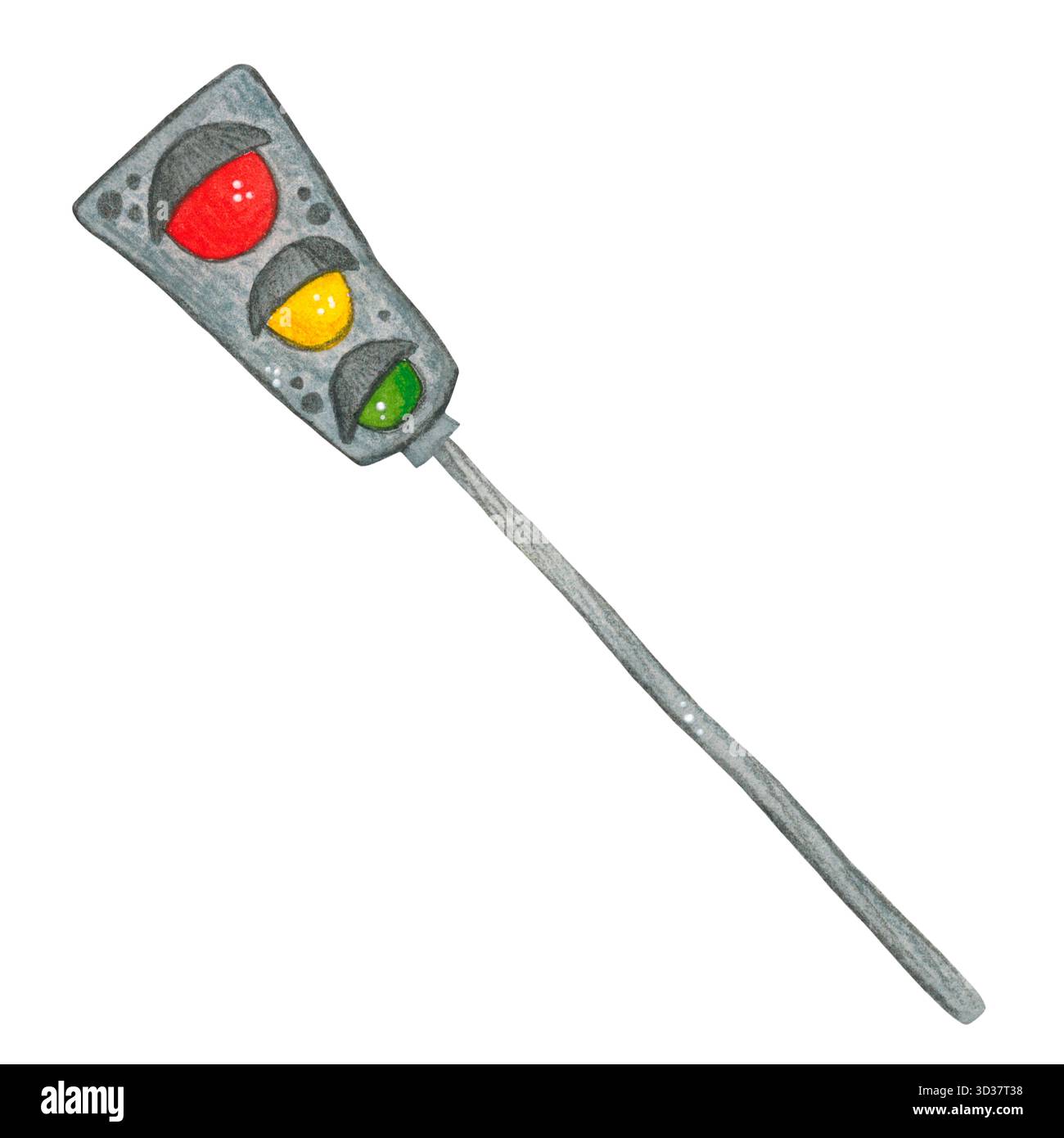 Road sign, traffic light pole. Hand-drawn watercolor illustration ...