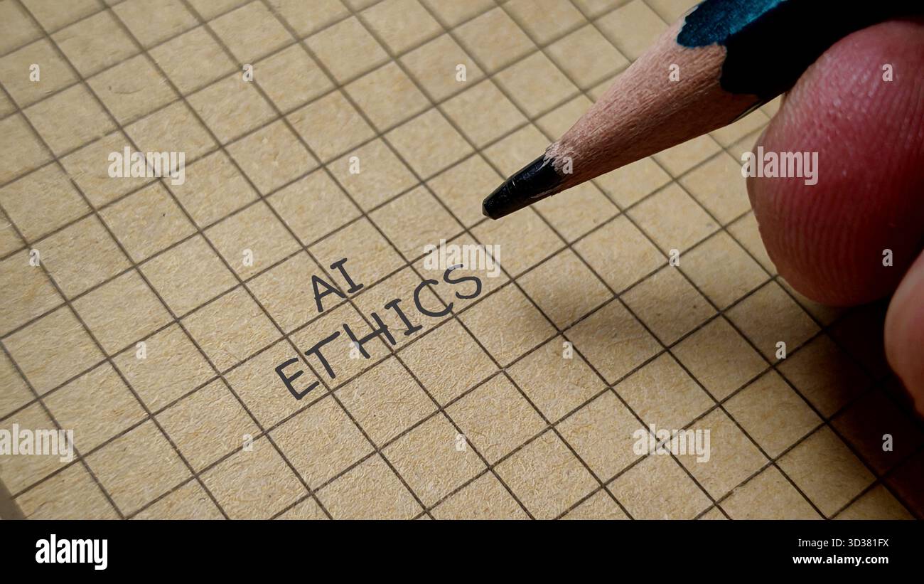 AI Ethics Concept Word Written on Grid Paper with Pencil for Artificial ...