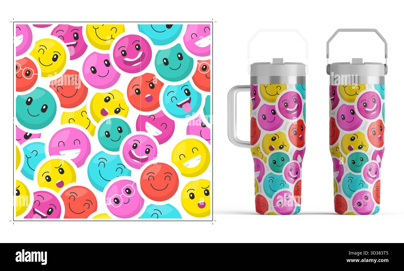 Tumblers wrap design with funky pattern doodle, multi emoji, emoji with ...