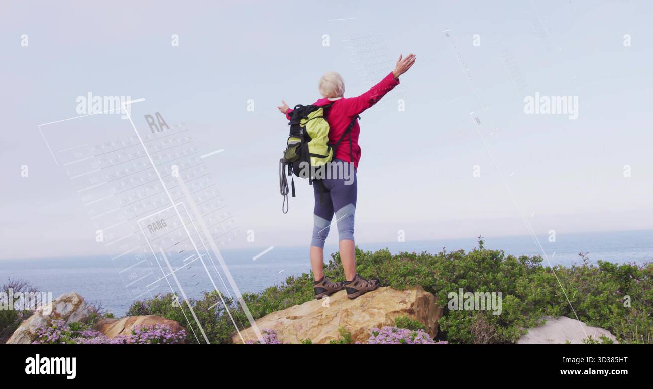 Hiker woman celebrating on bright hi-res stock photography and images ...