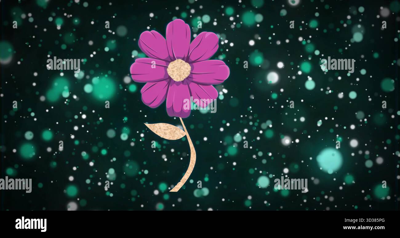 Floating stylized flower glowing against dark field, with magenta ...
