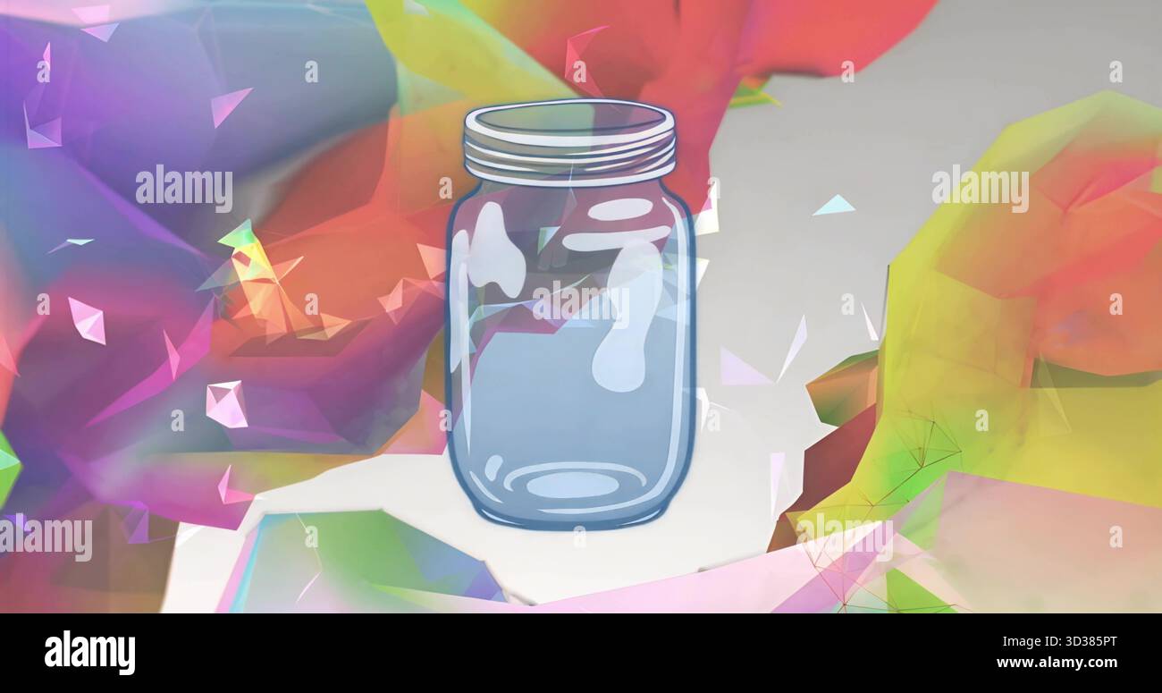 Floating stylized glass jar icon in low-poly digital scene, with ...