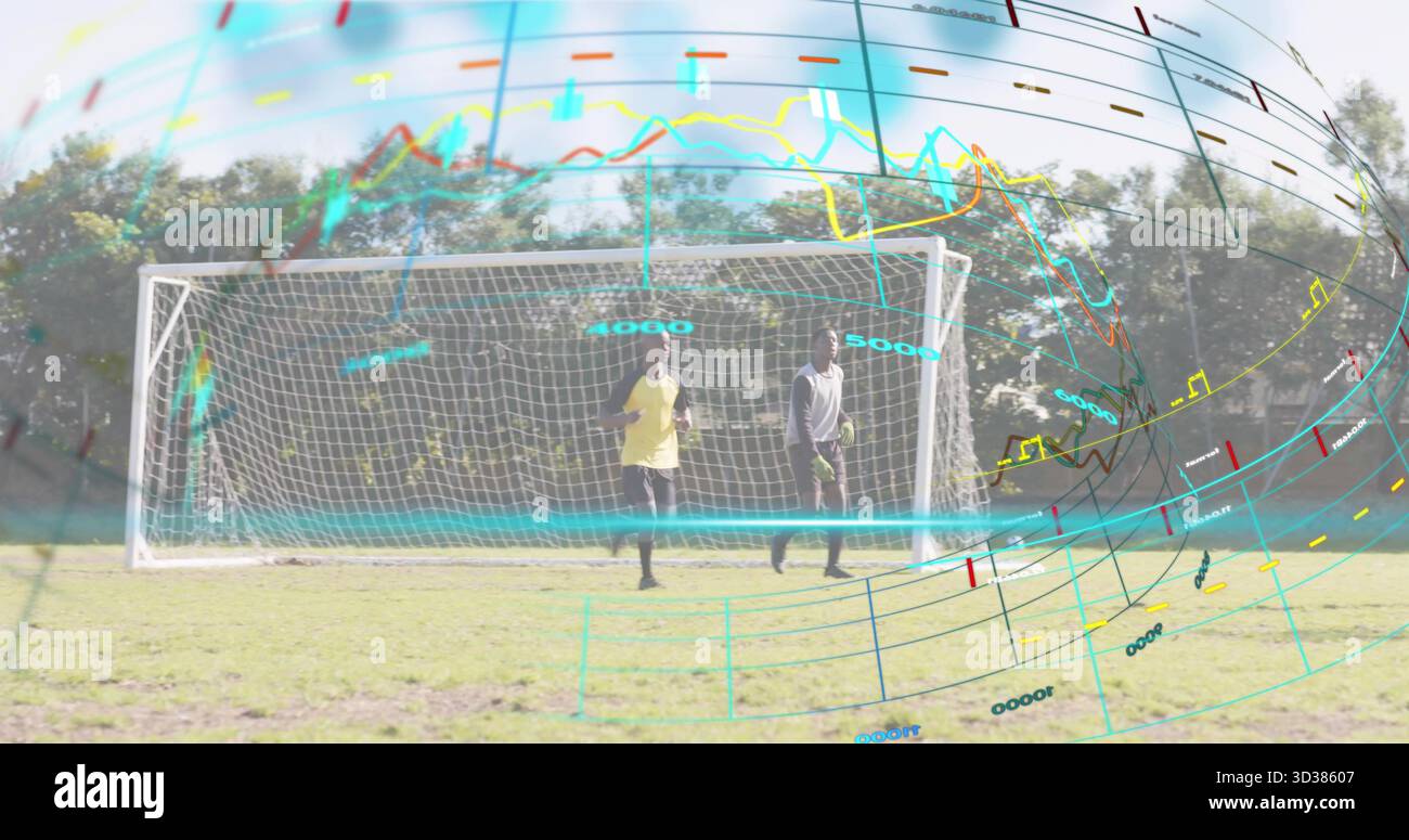 Standing goalkeepers wearing yellow and gray jerseys with gloves in ...