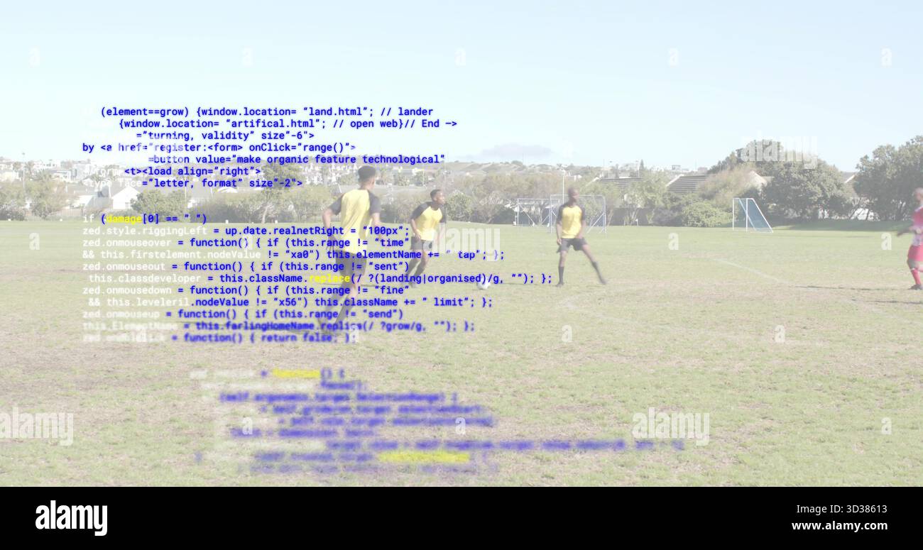 Playing eight soccer players wearing athletic clothing near goal on ...