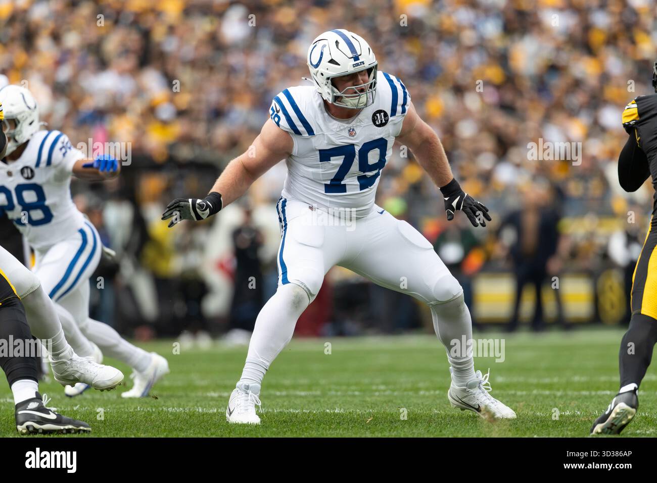 Indianapolis Colts offensive tackle Bernhard Raimann (79) blocks during ...