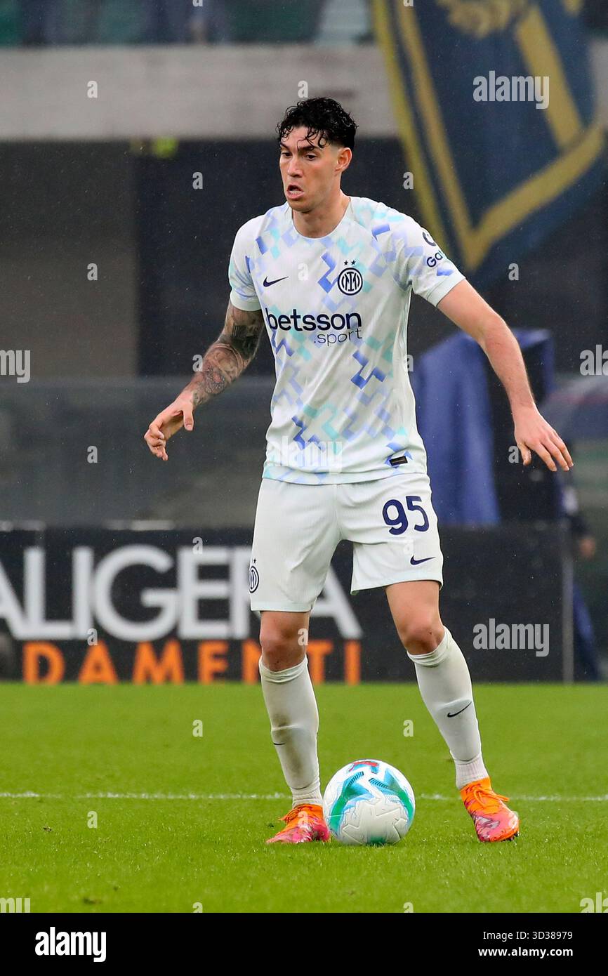 Inter Milan’s Alessandro Bastoni during the Serie A soccer match between Hellas Verona and Inter ...