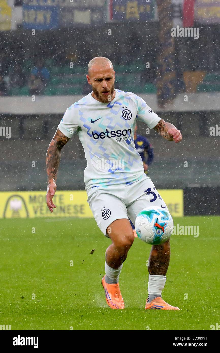 Inter Milan’s Federico Dimarco during the Serie A soccer match between ...
