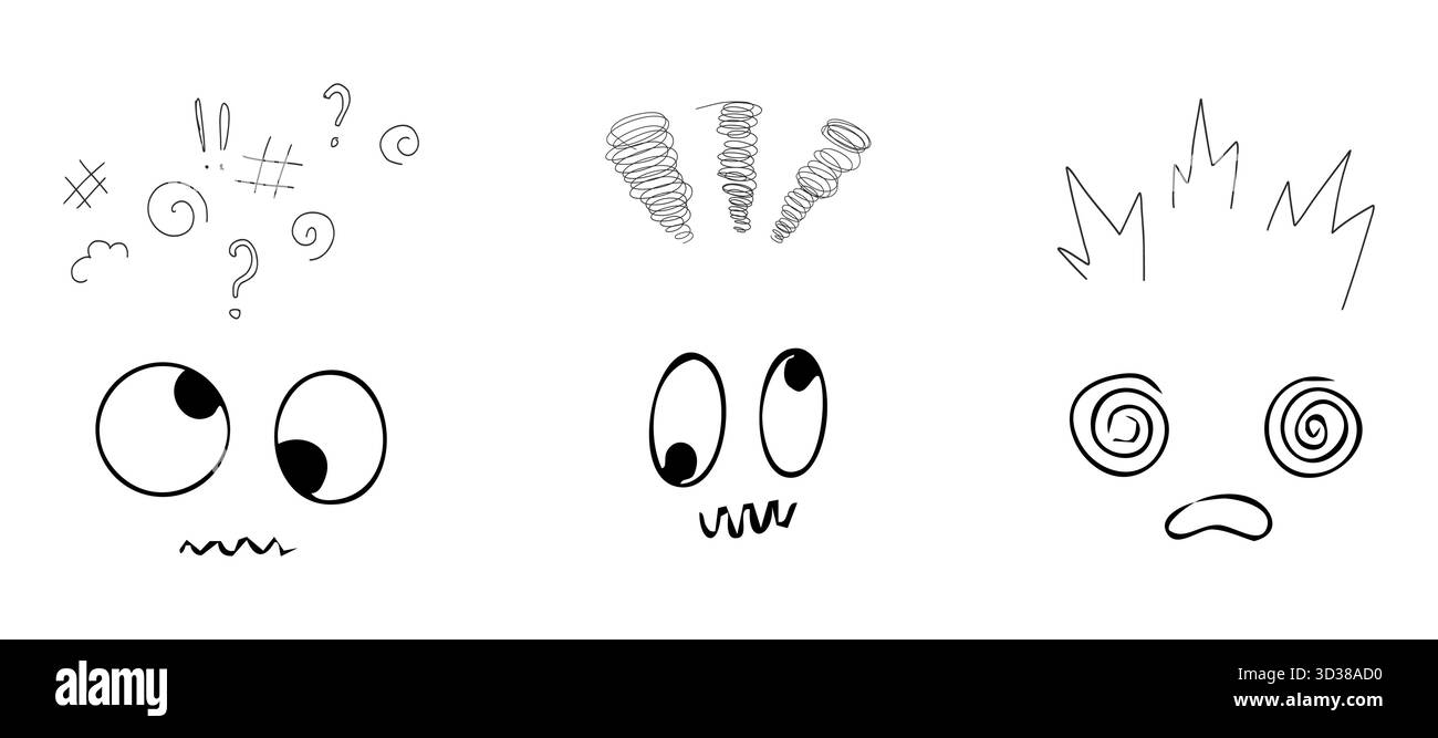 Comic manga effect angry exclamation expressions, hand drawn sketch ...