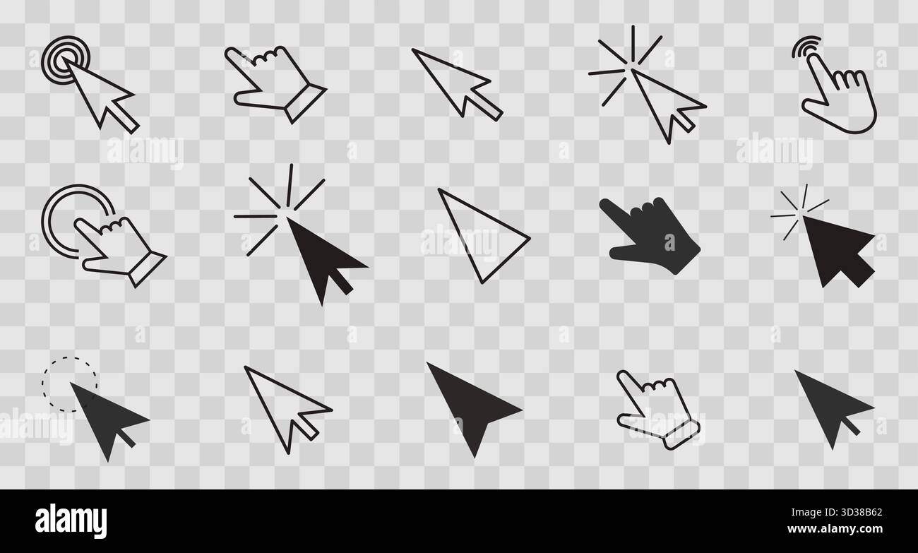 Cursor arrow pointer, click here mouse load symbol. Pointer cursor and ...