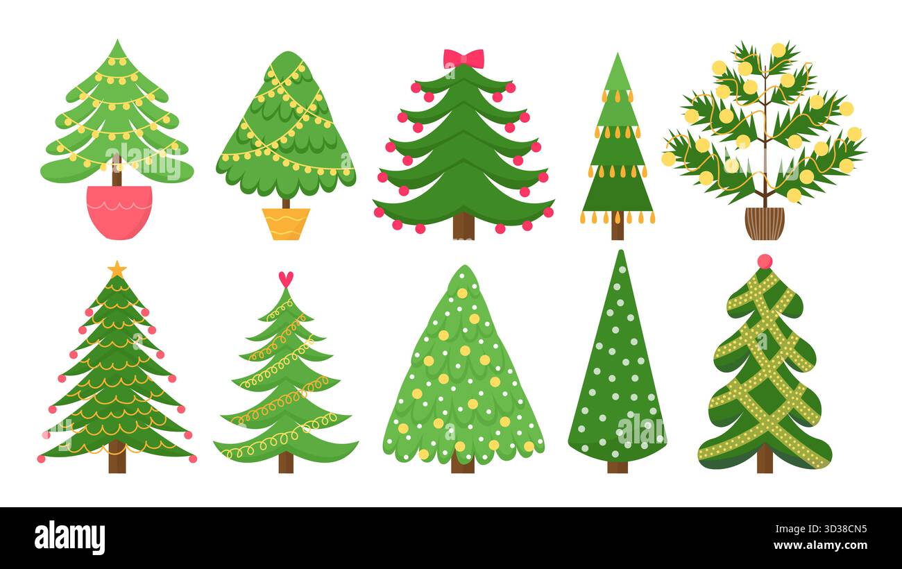Christmas trees decorated set Stock Vector Image & Art - Alamy
