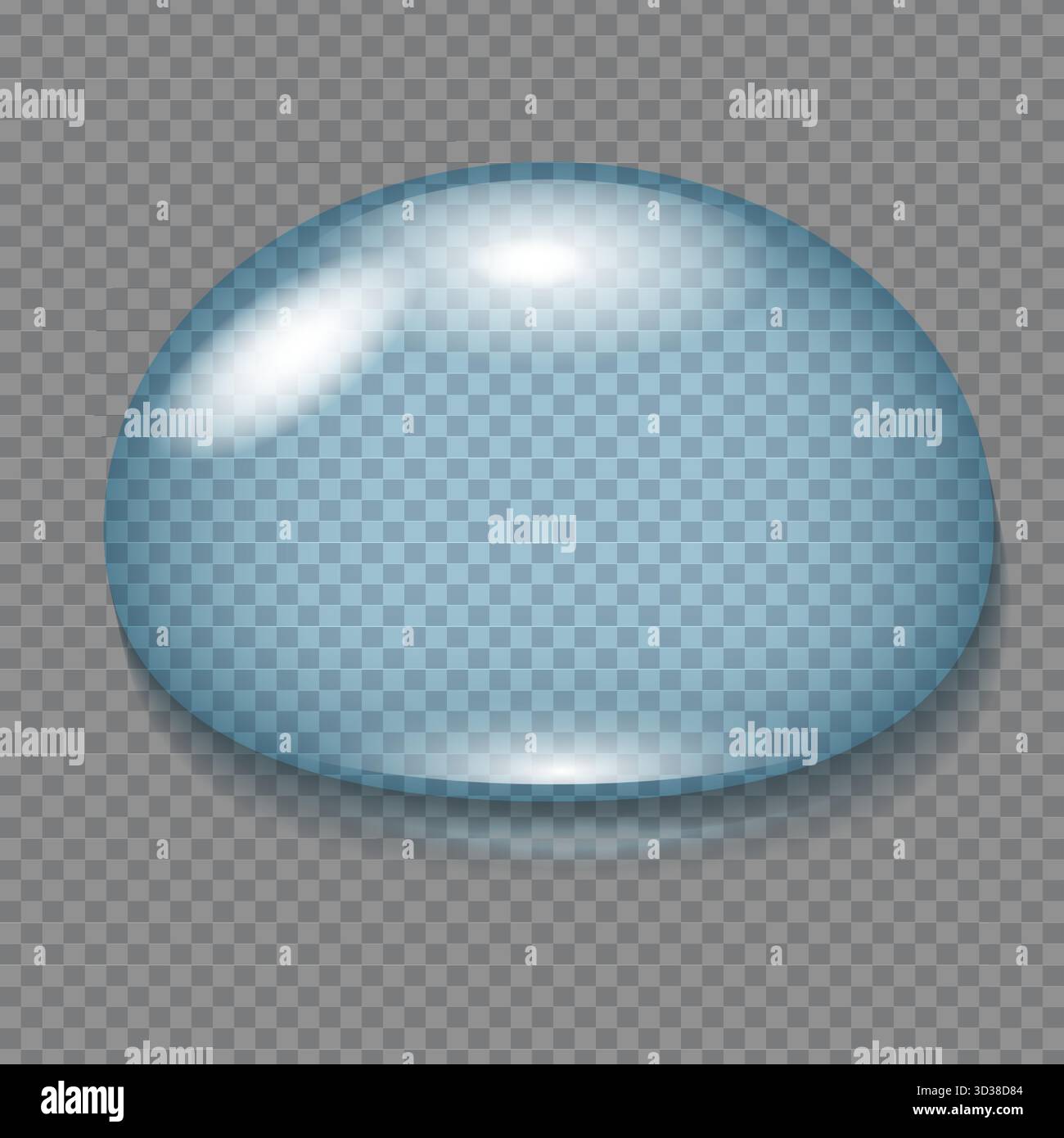 Transparent blue liquid blob on checkered background reflecting light ...