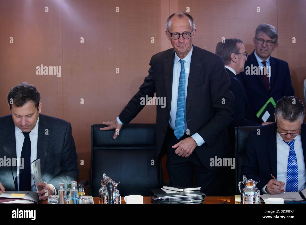 German Chancellor Friedrich Merz arrives for the cabinet meeting at the ...