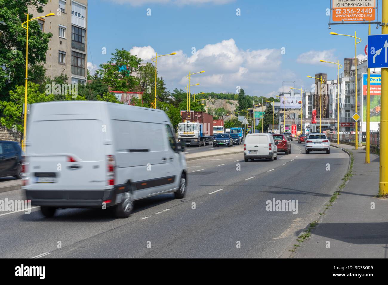 Busy traffic on Budaörsi Road in Budapest, Hungary, one of the city’s ...