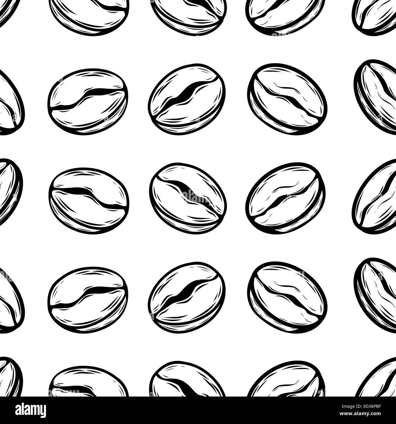 Vector seamless pattern with rows of coffee beans in elegant black line ...
